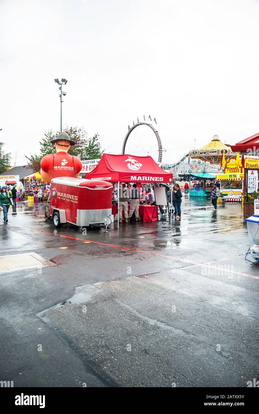 U.S. Marines recruiting kiosk at the Puyallup Fairgrounds in Washington ...