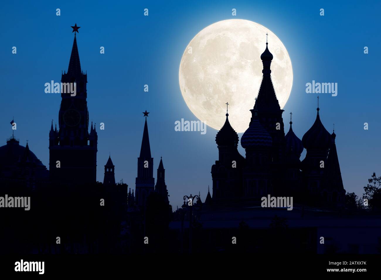 Moscow Kremlin and St Basil`s Cathedral at night, Russia. This place is ...