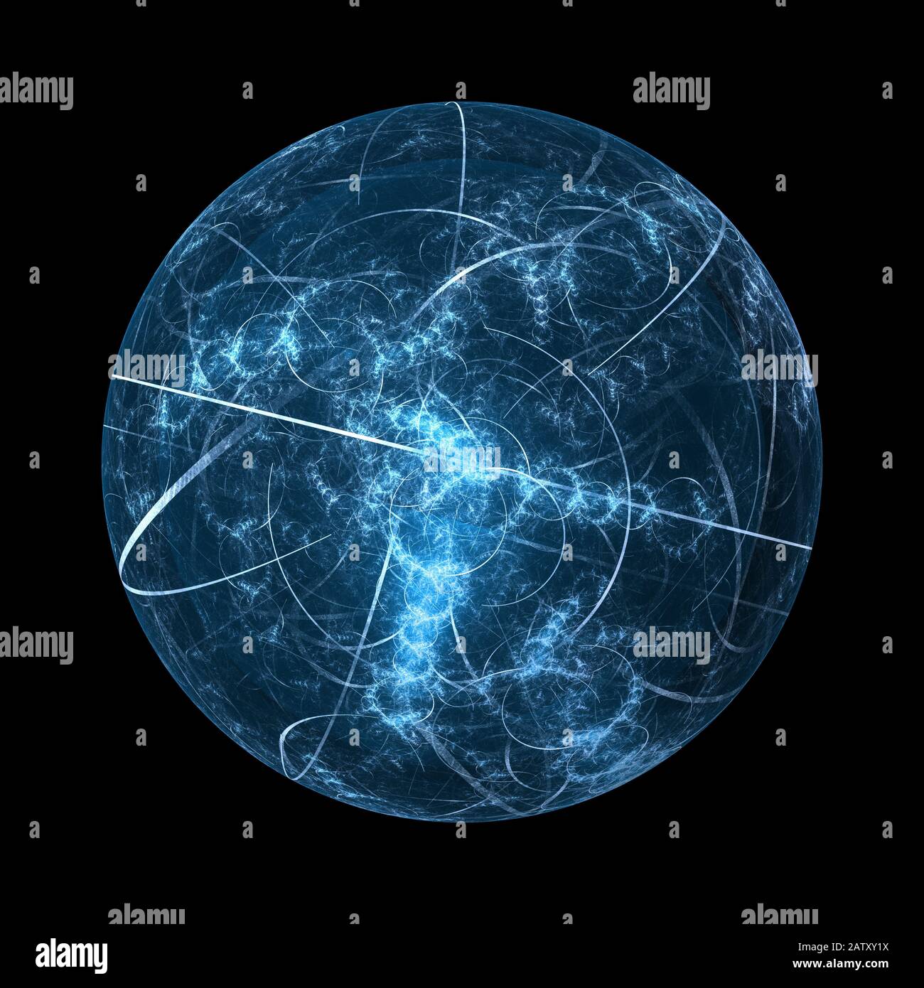 Blue glowing multidimensional sphere, computer generated abstract ...