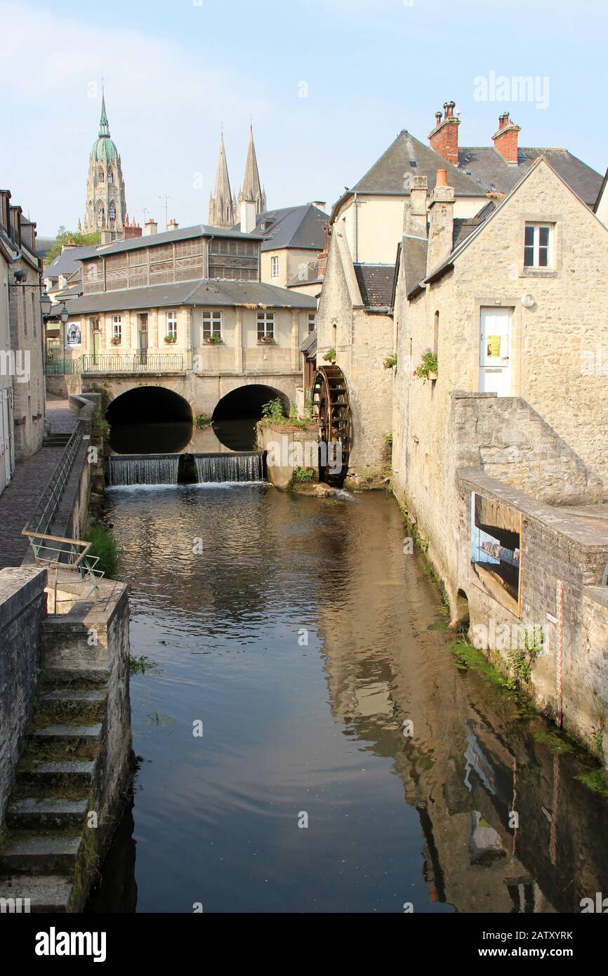 medieval bridge and river aure in bayeux in normandy (france Stock ...