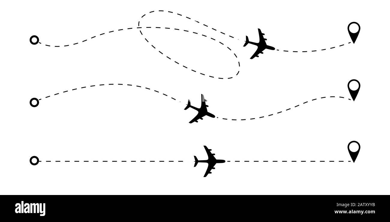 Airplane route dotted lines. plane track Vector illustration Stock ...