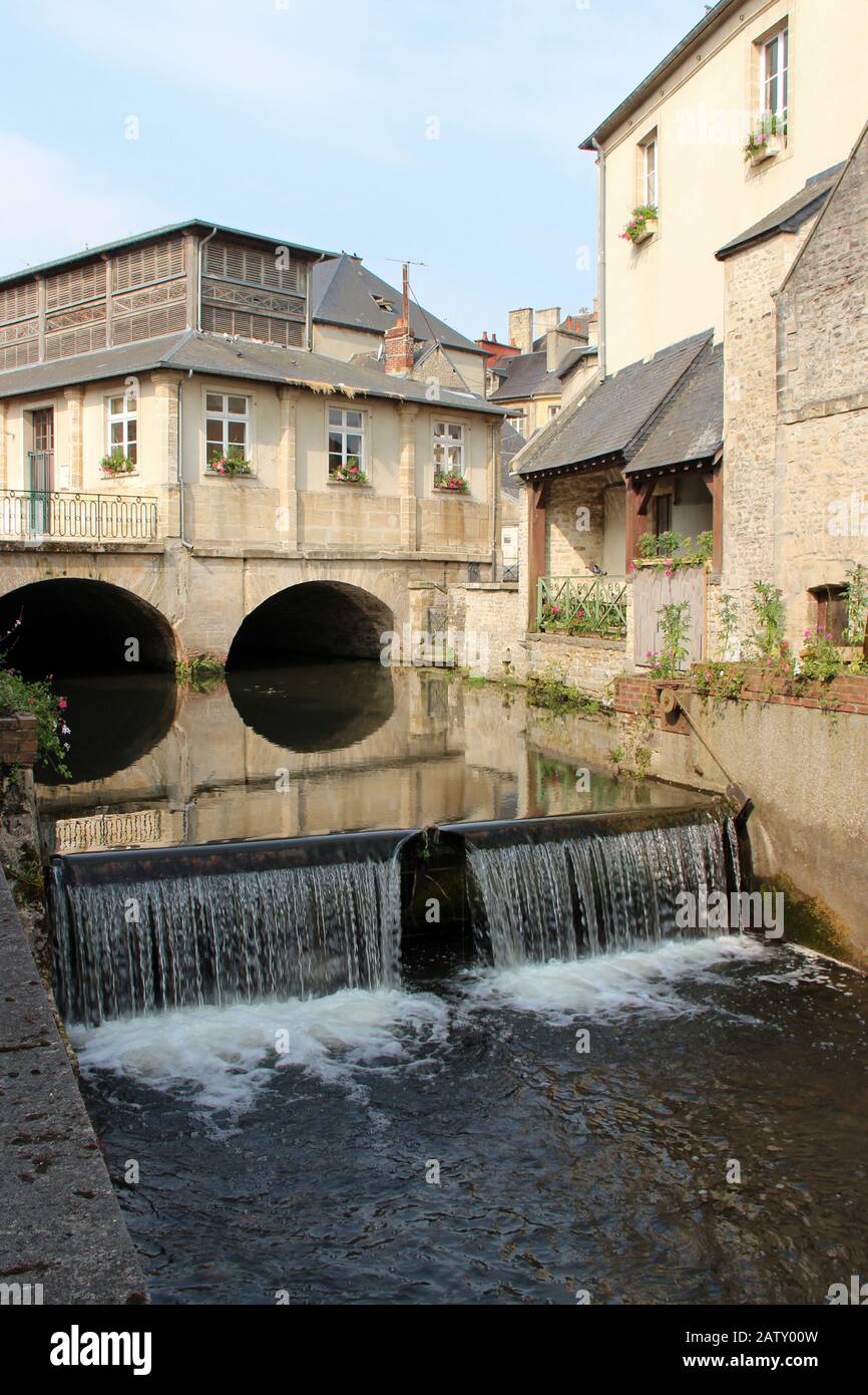 medieval bridge and river aure in bayeux in normandy (france Stock ...