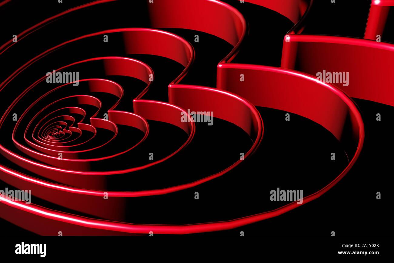 Realistic 3D render of layers of red hearts starting small and ...