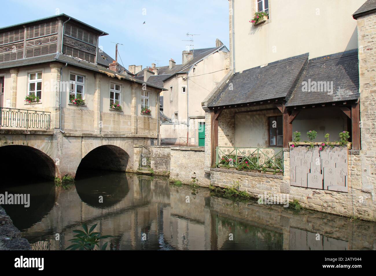 medieval bridge and river aure in bayeux in normandy (france Stock ...