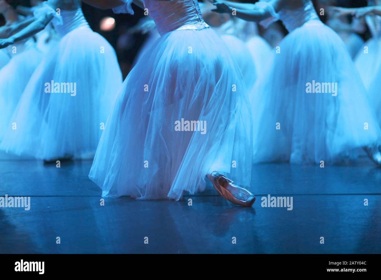 Corps de ballet performance in classic costumes at the time of curtsy ...