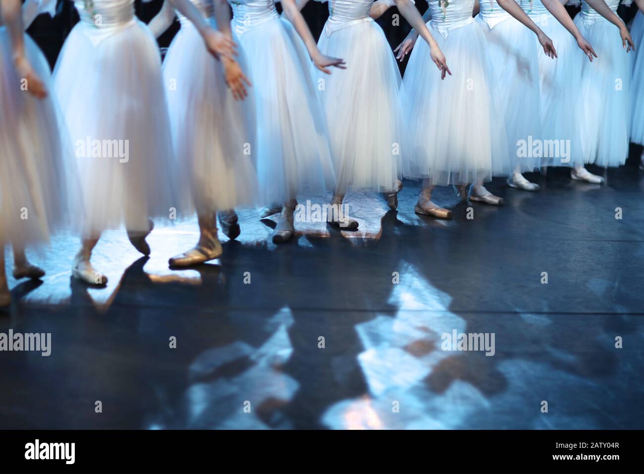 Corps de ballet rehearsal in stage ballet performance costumes in the ...