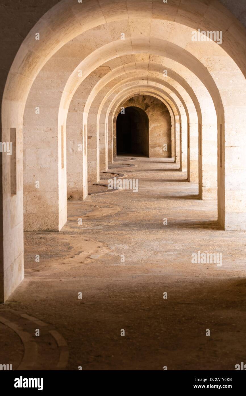 Menorca, Spain - Ocober 13, 2019: The arches of Fortaleza de La Mola in ...