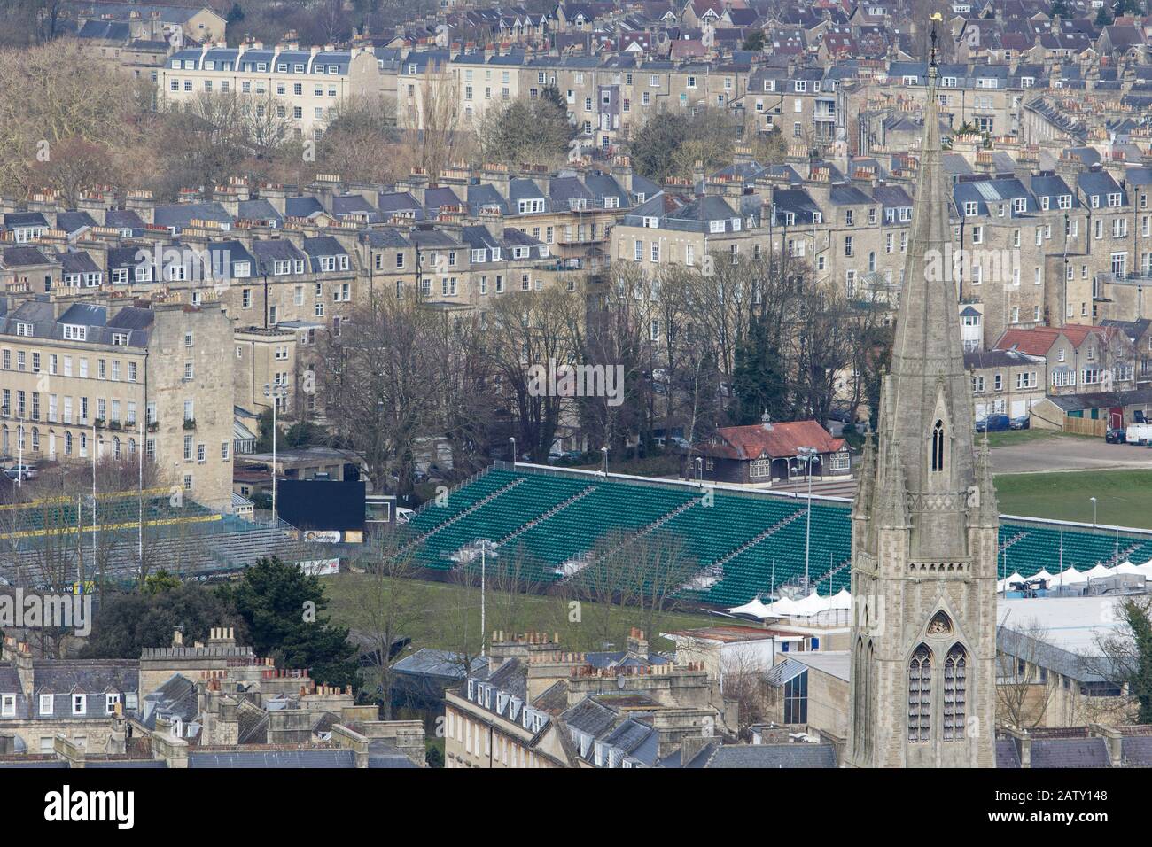 Landscape view of the city of Bath viewed from Alexandra Park showing ...