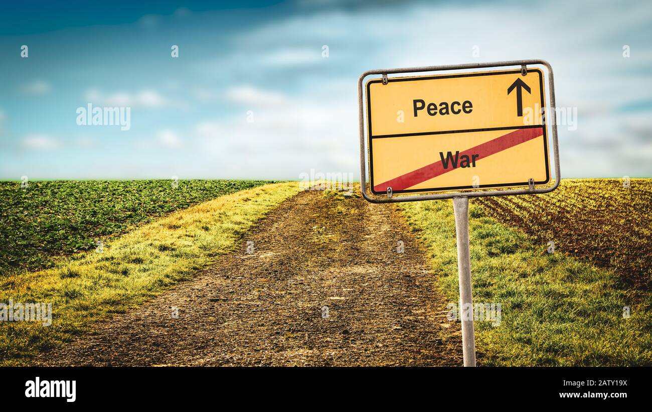 Street Sign the Direction Way to Peace versus War Stock Photo - Alamy