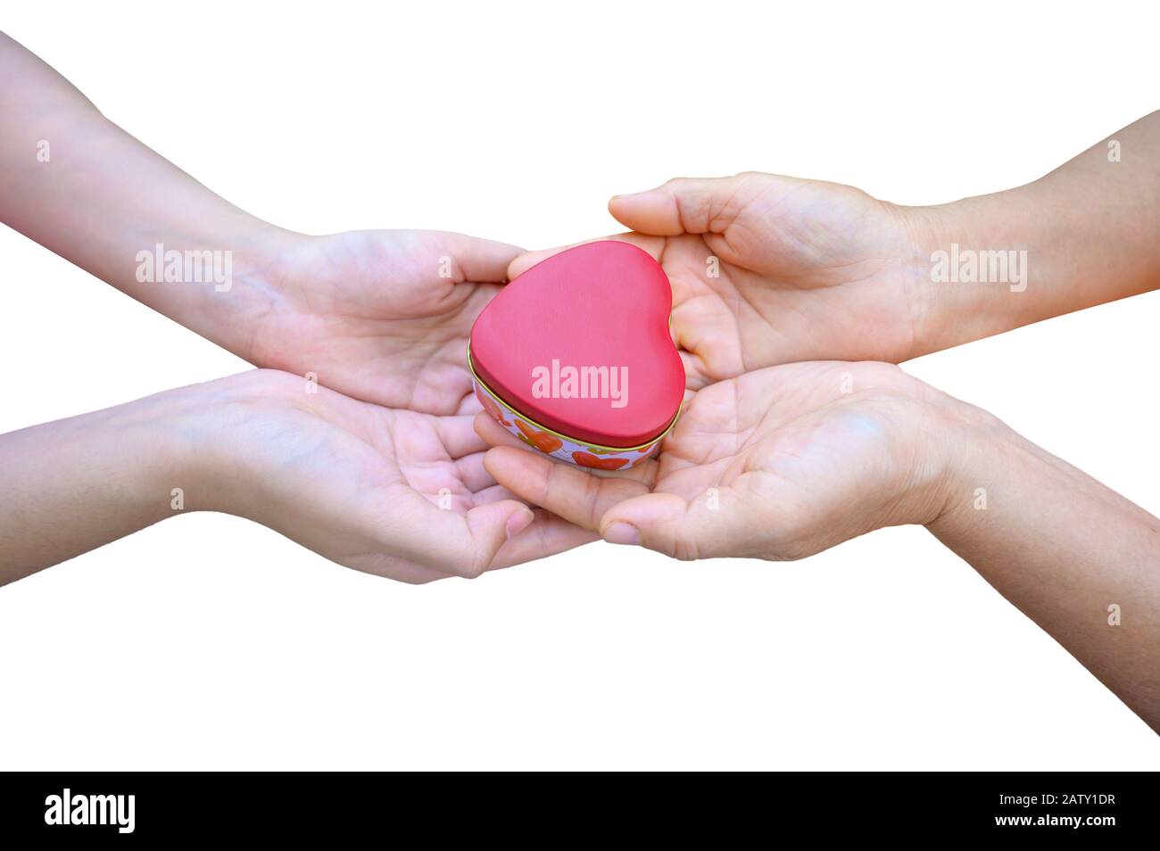 The hands of children and adults in the family have a heart in their ...