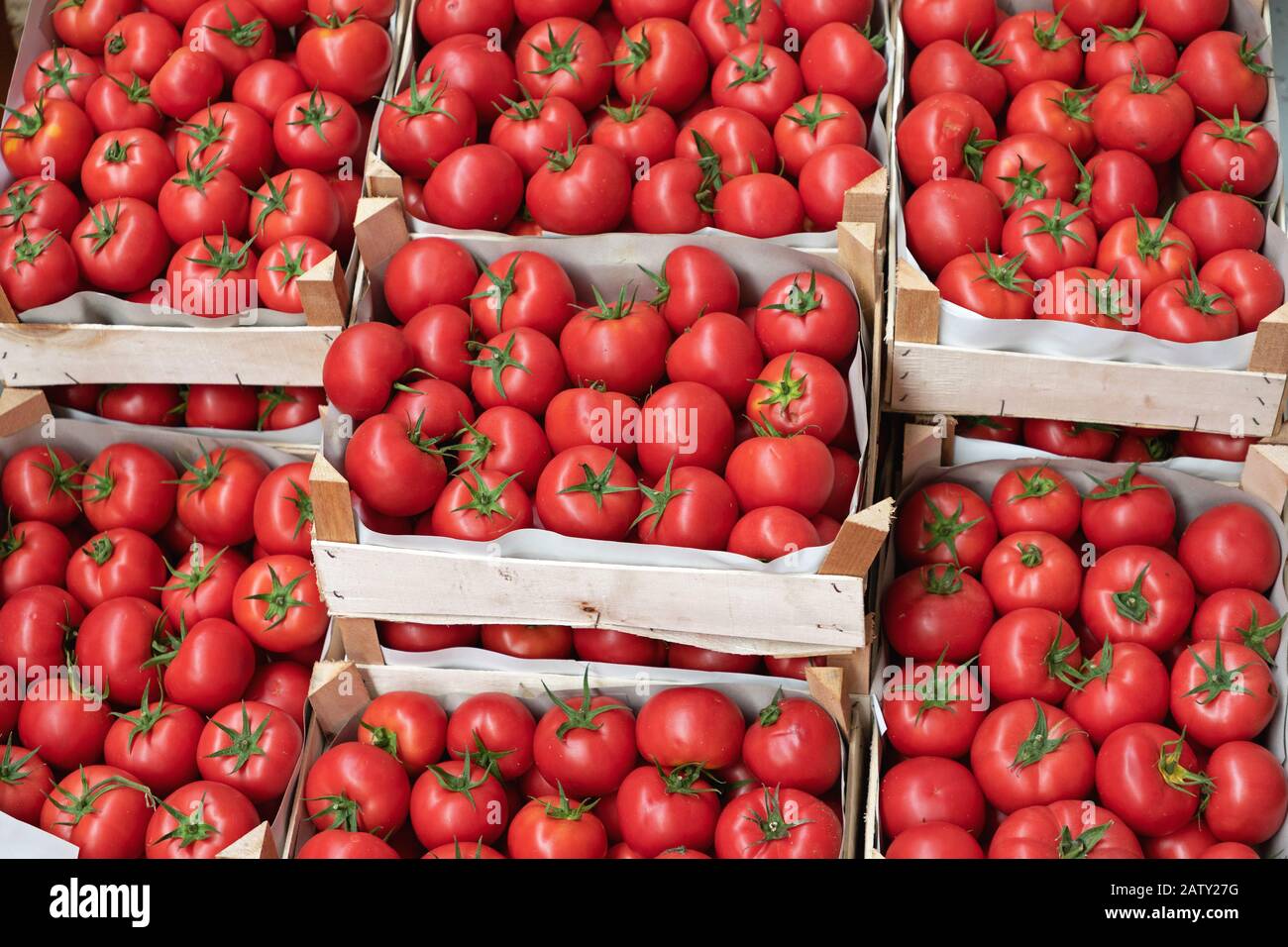 Crates of Red Tomato in Warehouse Storage Stock Photo - Alamy