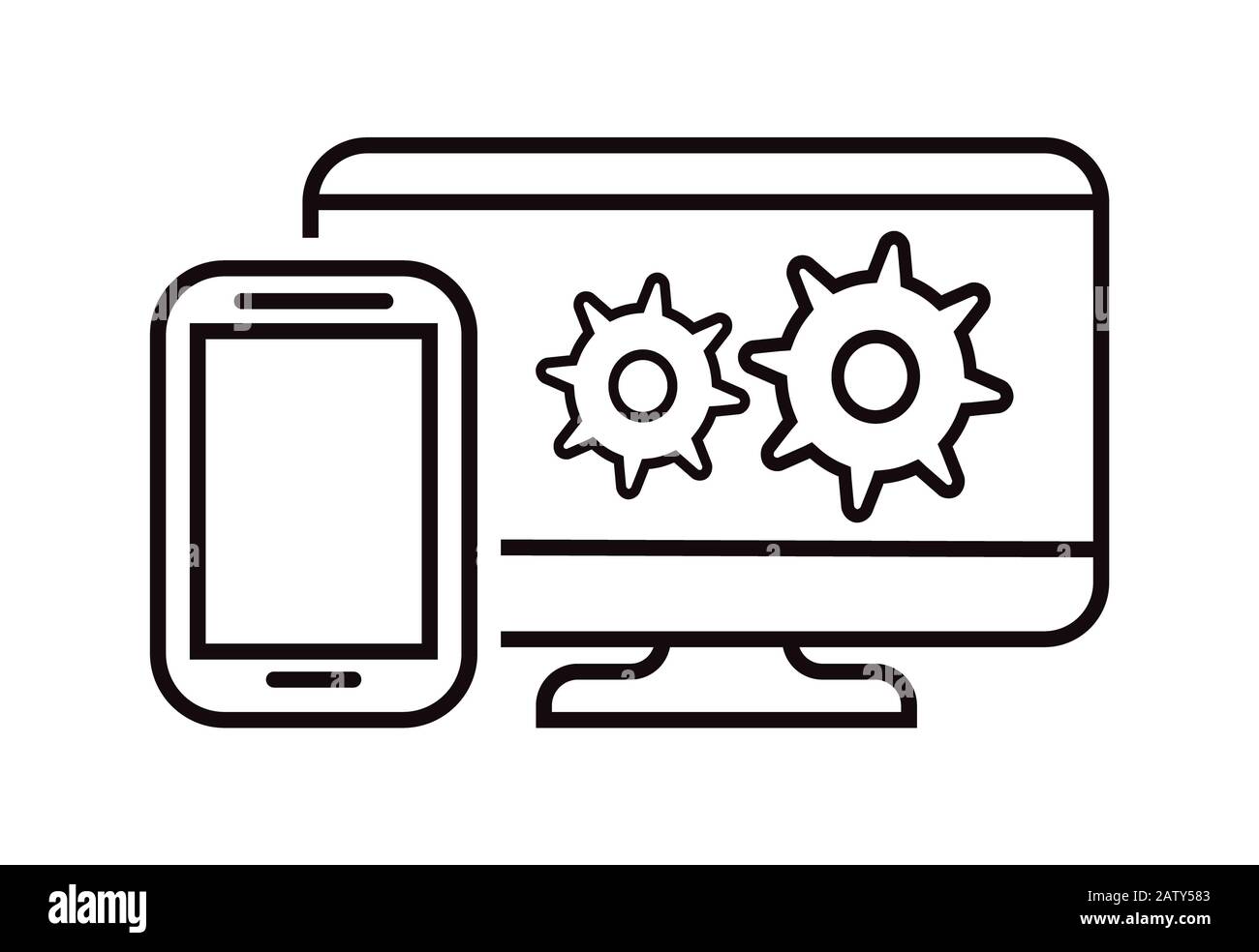 Cross Platform Software Icon Update Or Upgrade Illustration Two Types Of Devices Cross