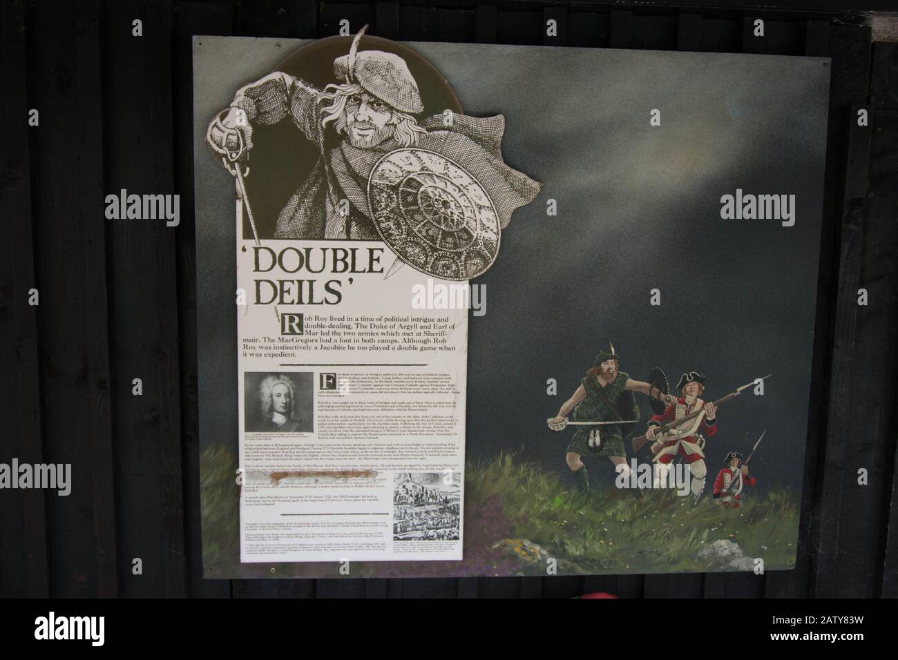 Rob Roy Lock Katrine Scotland sign picture soldiers warier sword shield ...