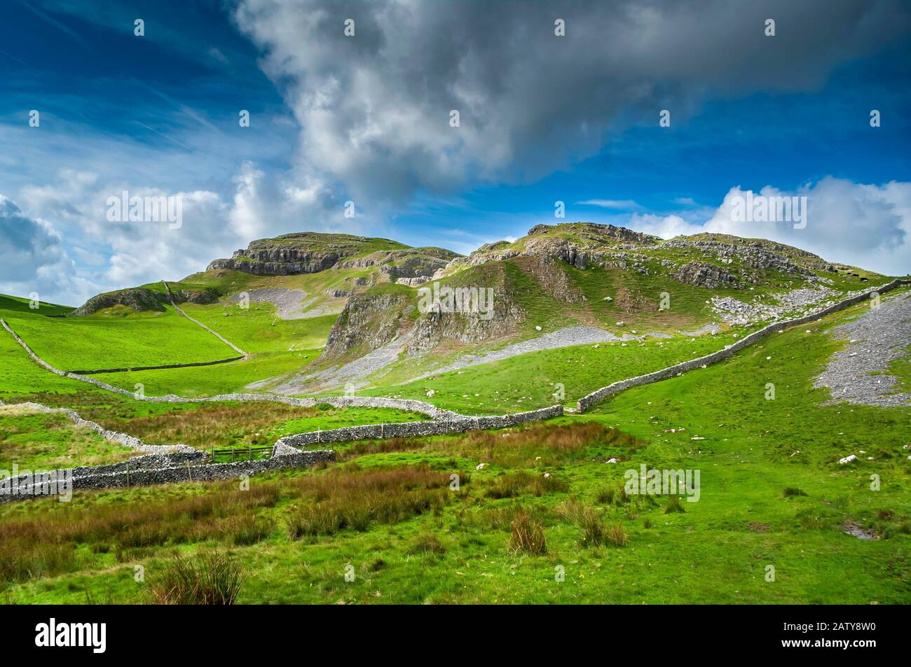 Crags at the west end of Langliffe Scar near Victoria Cave, Yorkshire ...