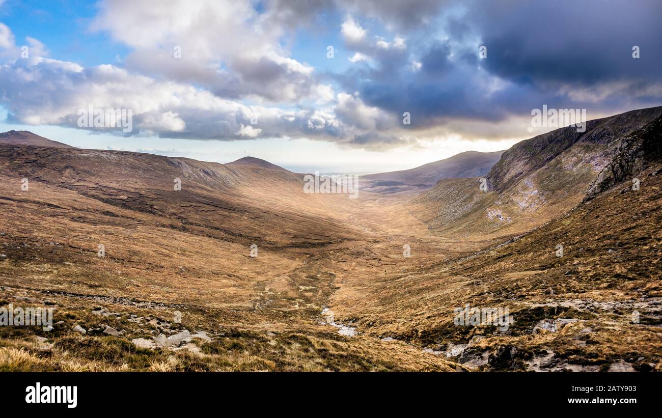 Beautiful valley with river in Mourn Mountains at autumn colours ...