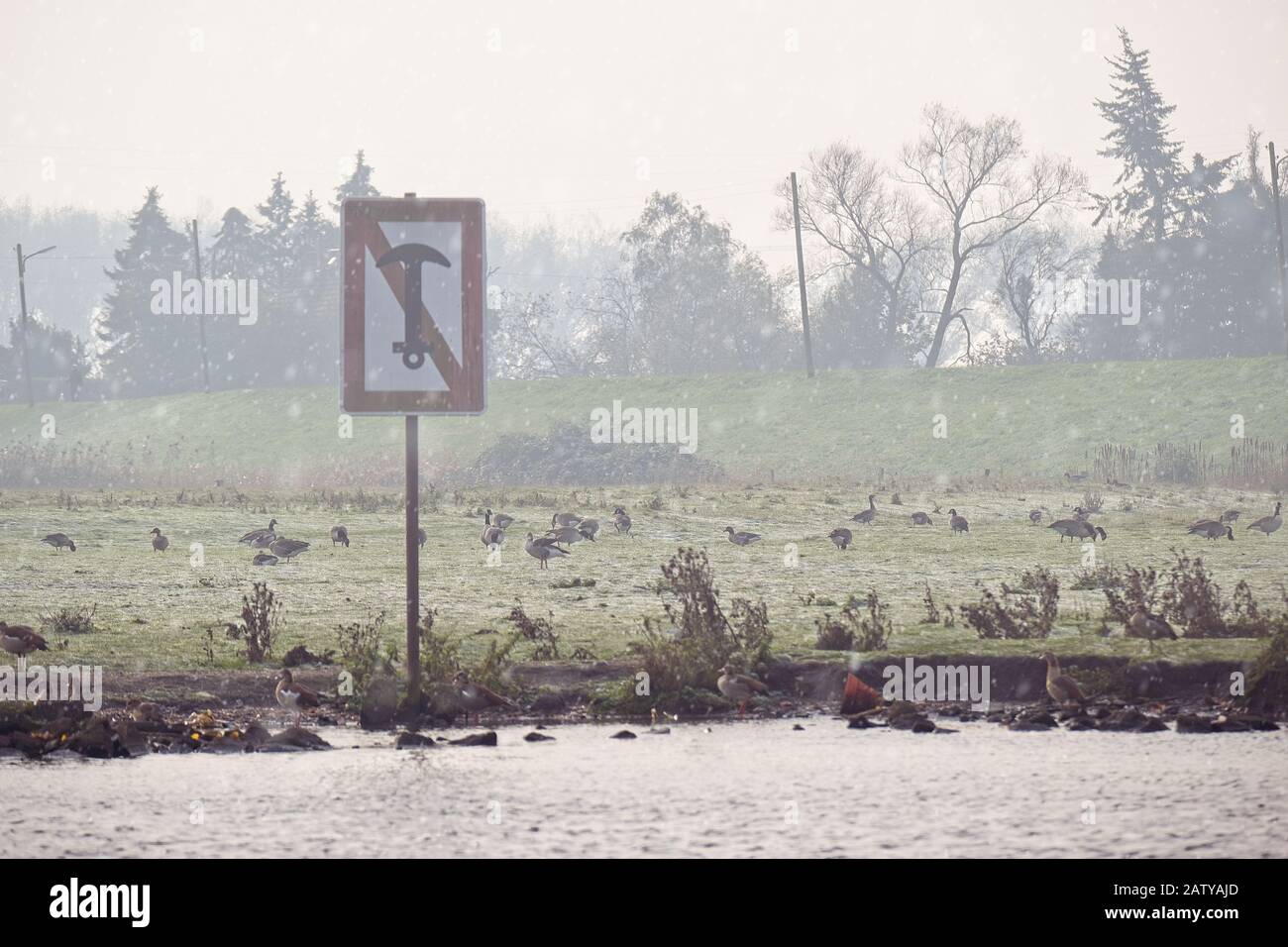 Do not Moor sign or No Anchoring sign with diagonally crossed out black ...