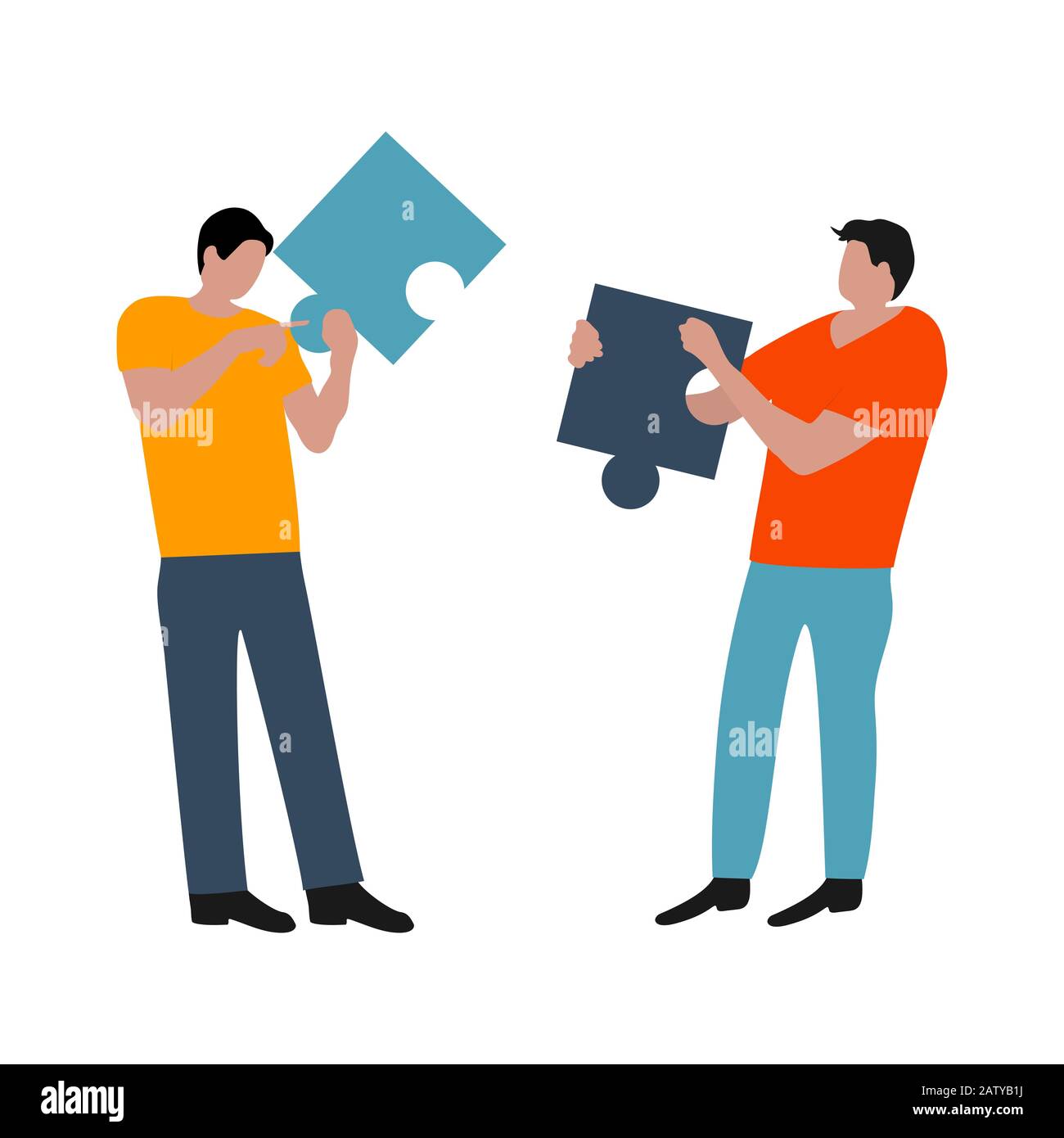 People connected puzzle pieces. Performing work according to the ...