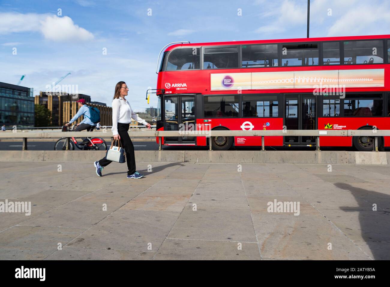 Walk, cycle, bus on London Bridge Stock Photo - Alamy