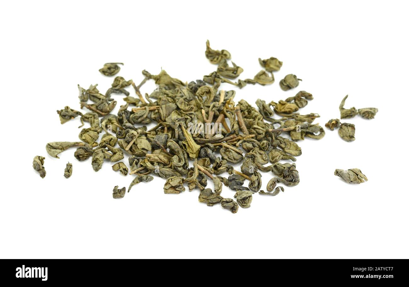 Dry green tea isolated on white background Stock Photo - Alamy
