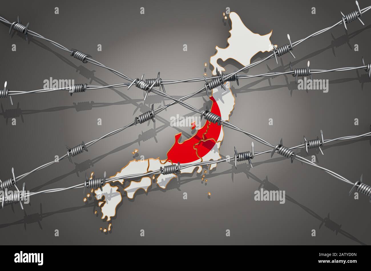 Map of Japan with barbed wire, 3D rendering on grey background Stock ...