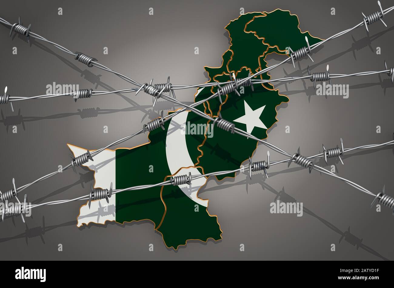 Map of Pakistan with barbed wire, 3D rendering on grey background Stock ...