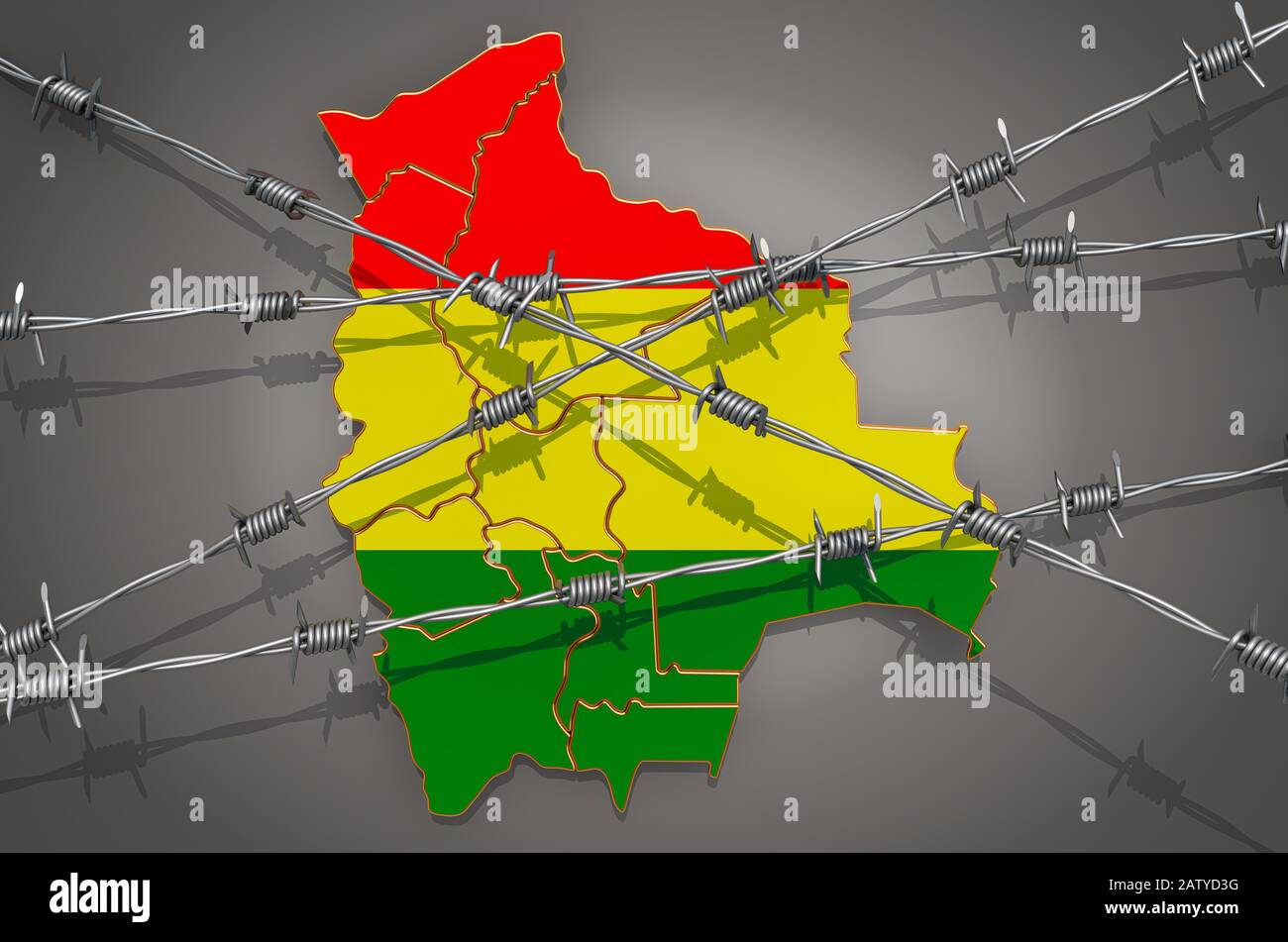 Map of Bolivia with barbed wire, 3D rendering on grey background Stock ...
