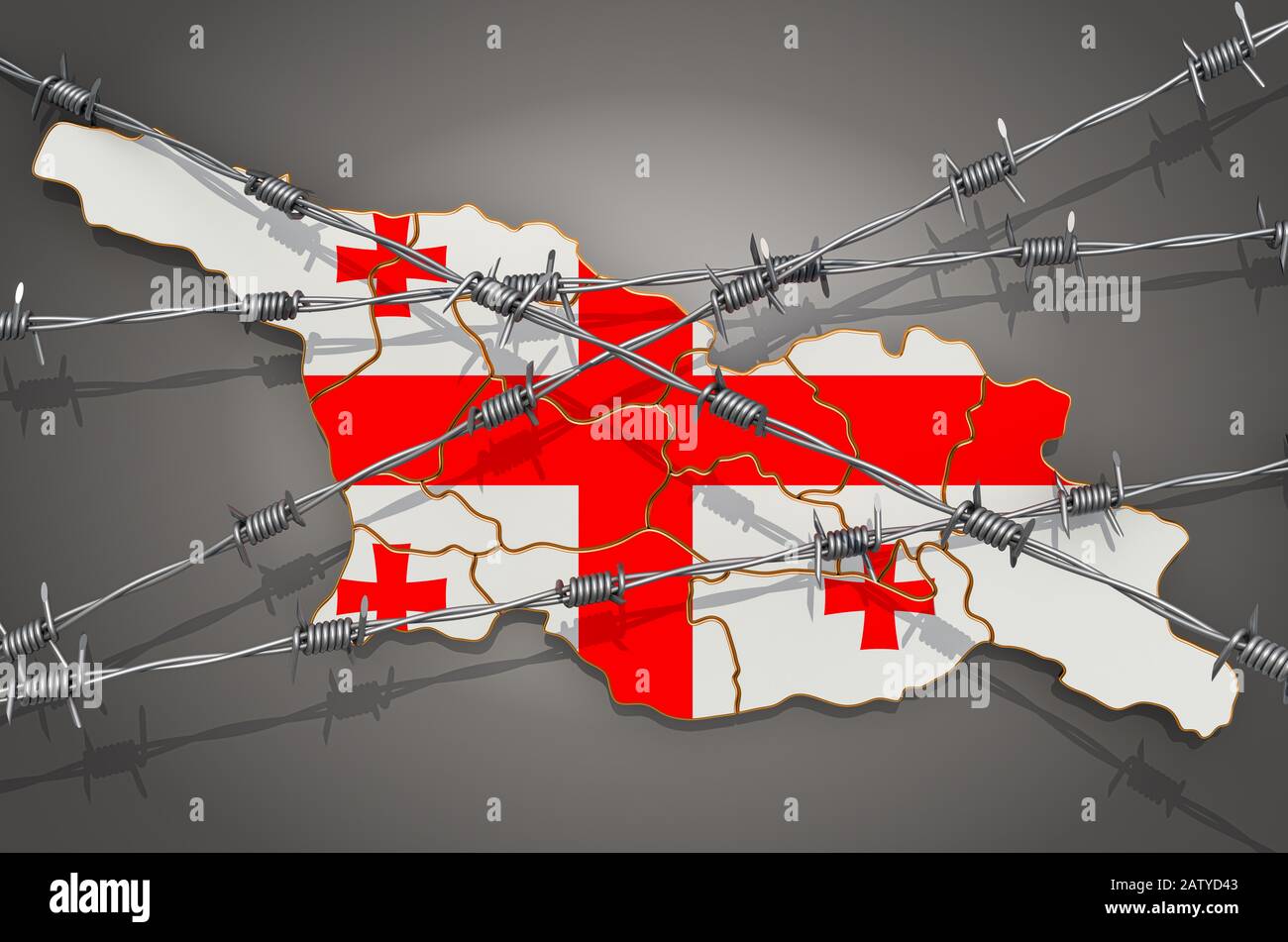 Map of Georgia with barbed wire, 3D rendering on grey background Stock ...