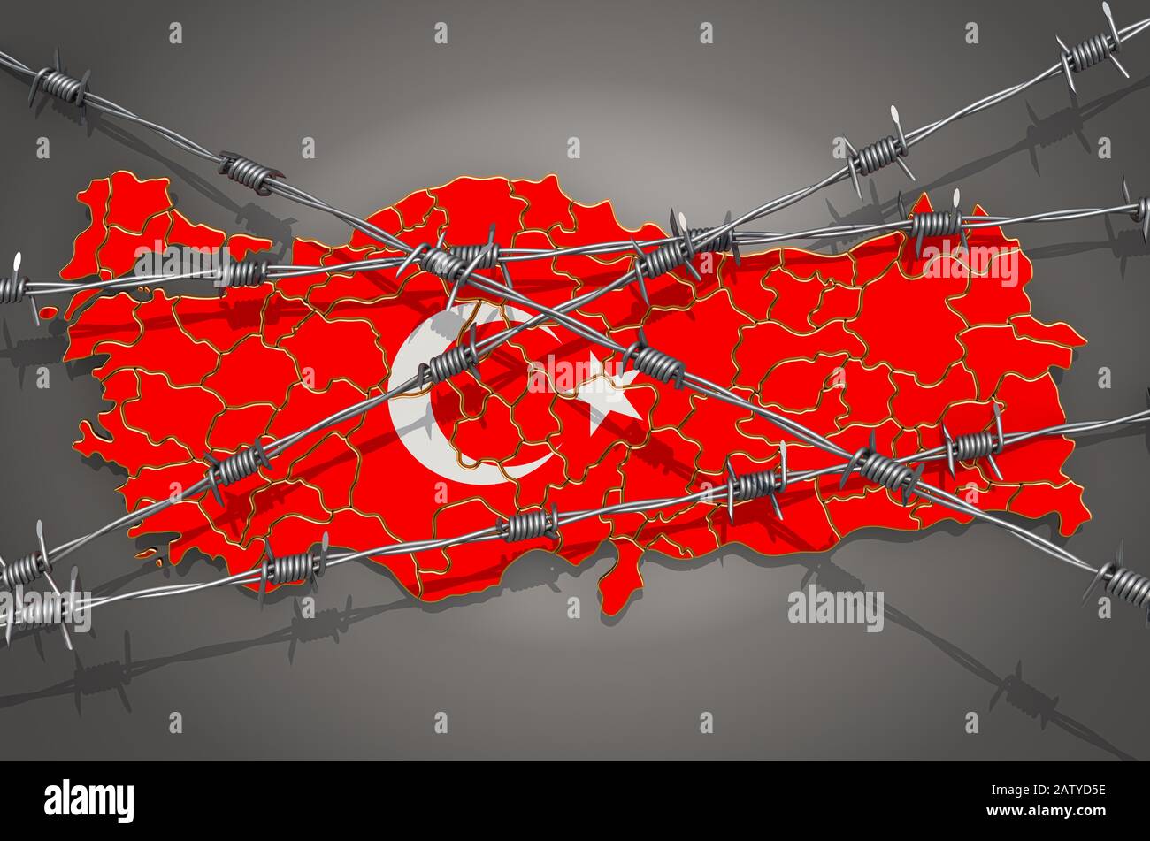 Map of Turkey with barbed wire, 3D rendering on grey background Stock ...