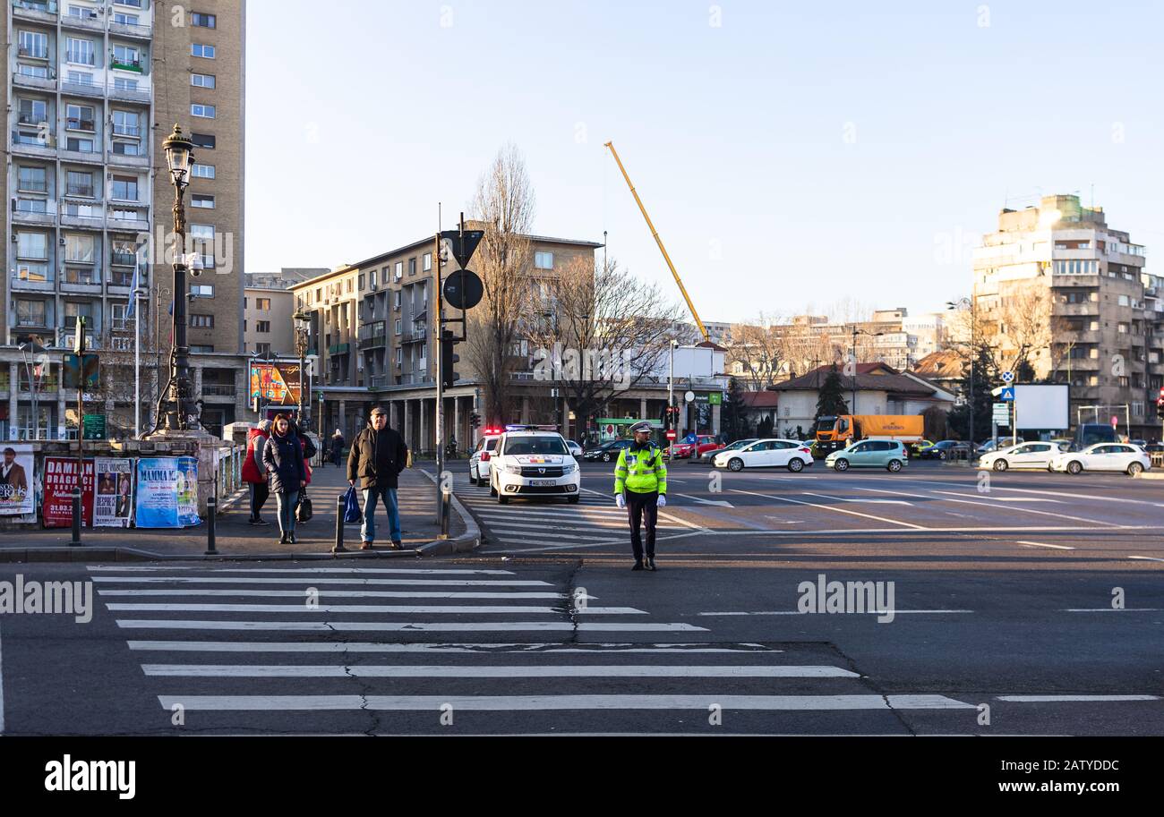 Police agent, Romanian Traffic Police (Politia Rutiera) directing ...