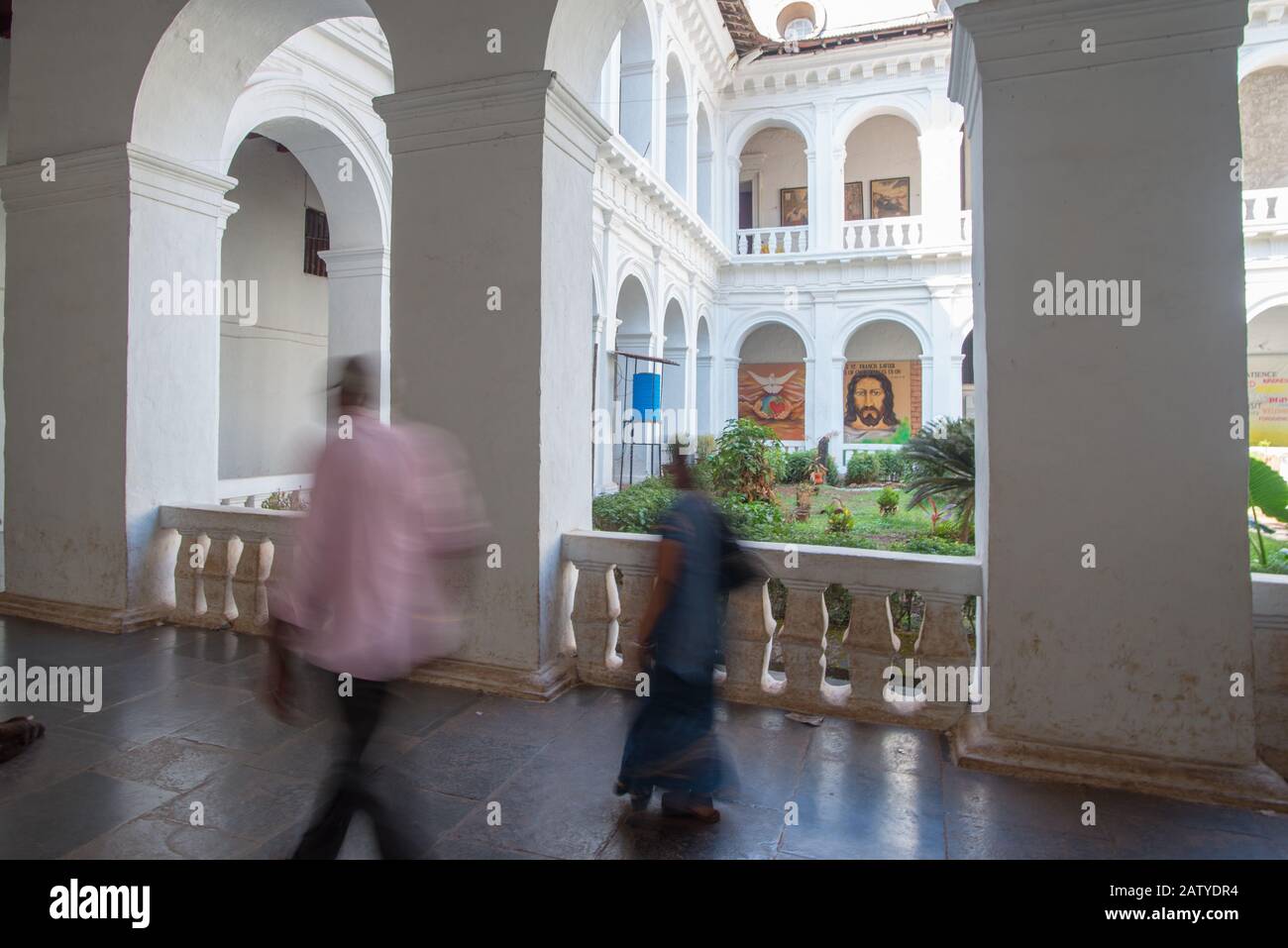 Old Goa, India - February 26, 2018: Inside view of the cloister of the ...