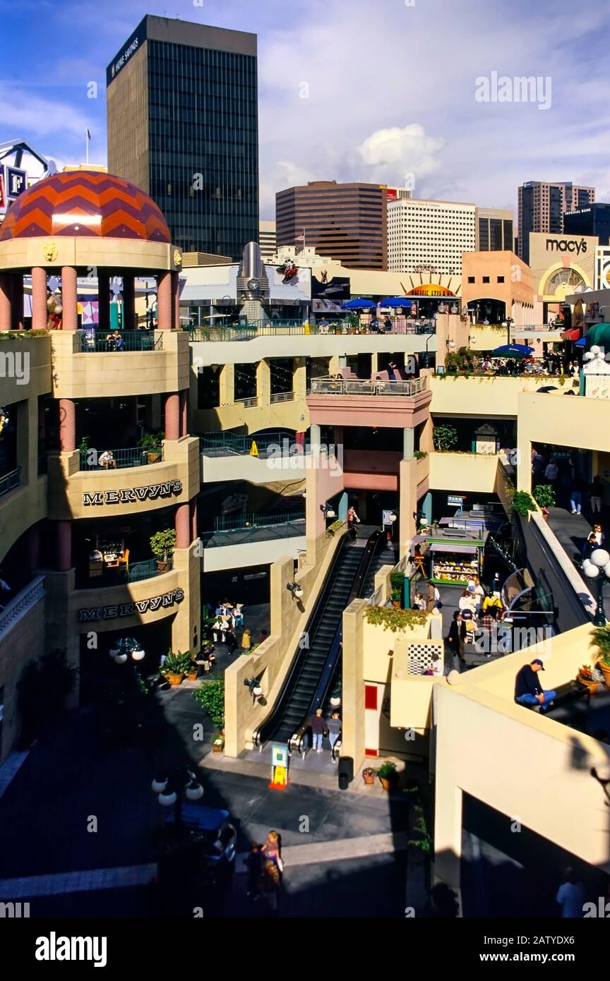 Interior view of the postmodern Horton Plaza shopping mall in the ...