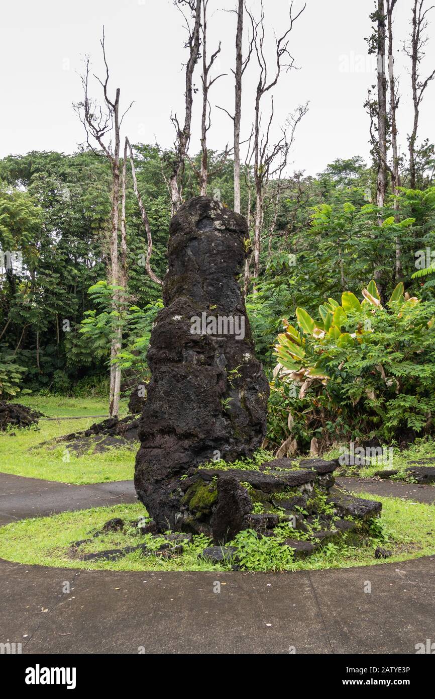 Leilani Estate, Hawaii, USA. - January 14, 2020: Centuries old black ...
