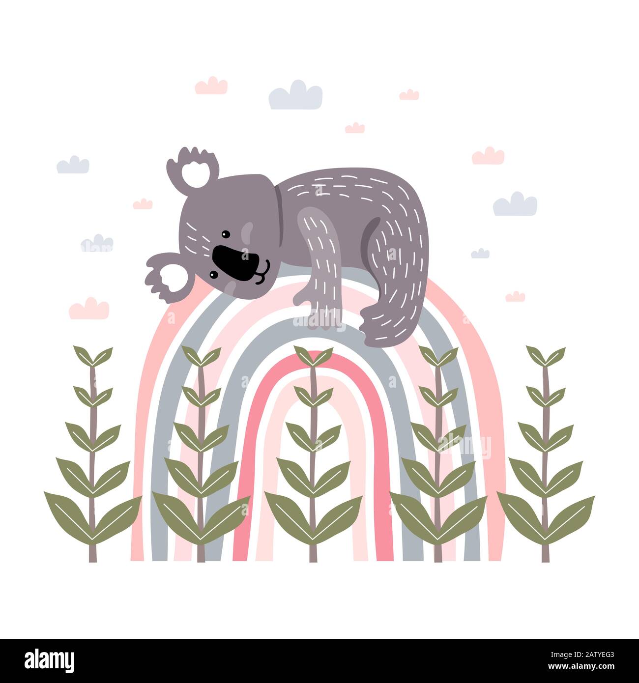 Cute cartoon koala on a rainbow print Stock Vector Image & Art - Alamy