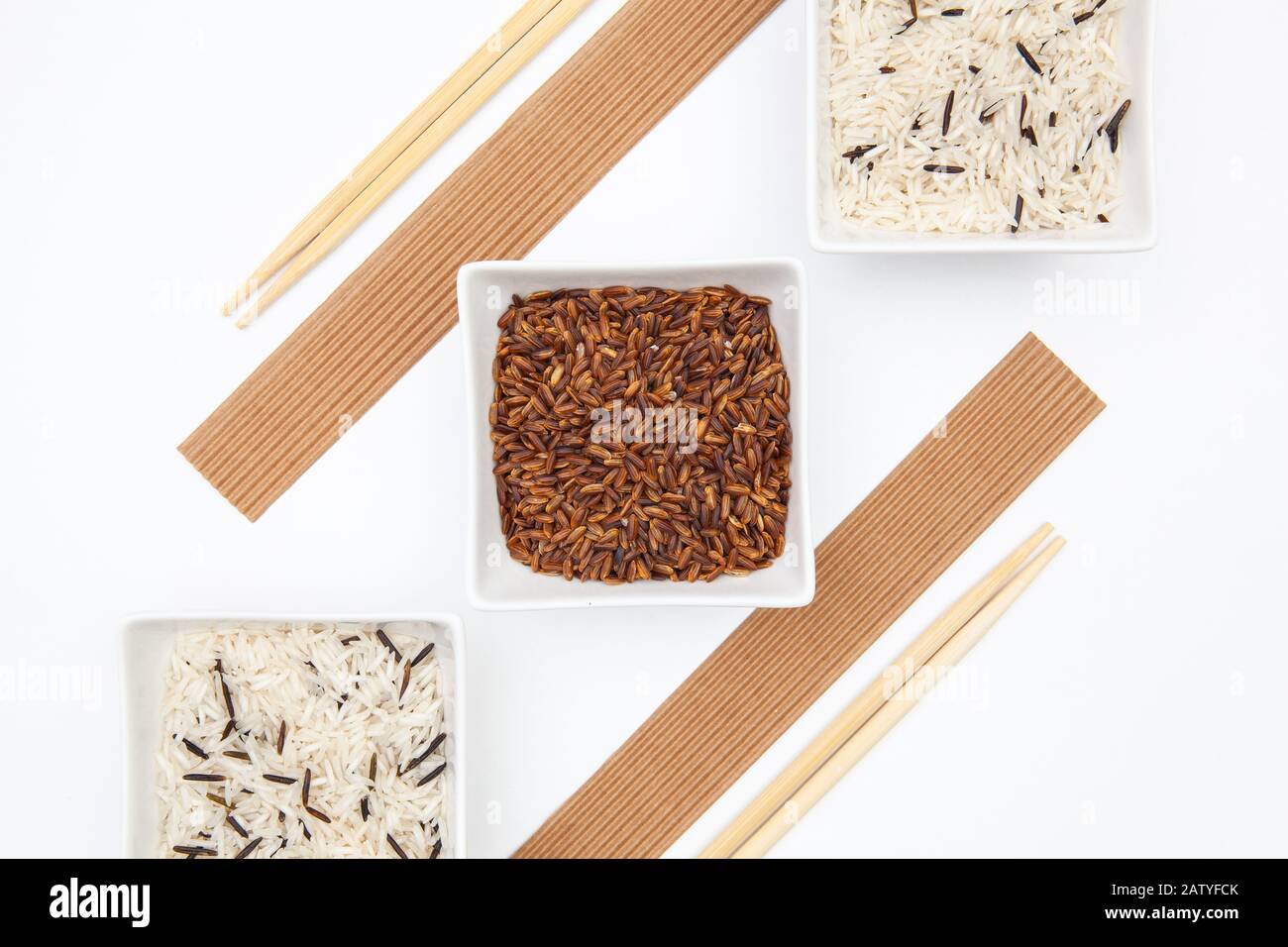 Top View Of White Sushi Plate With Rise And Chopsticks. Symmetry Food ...