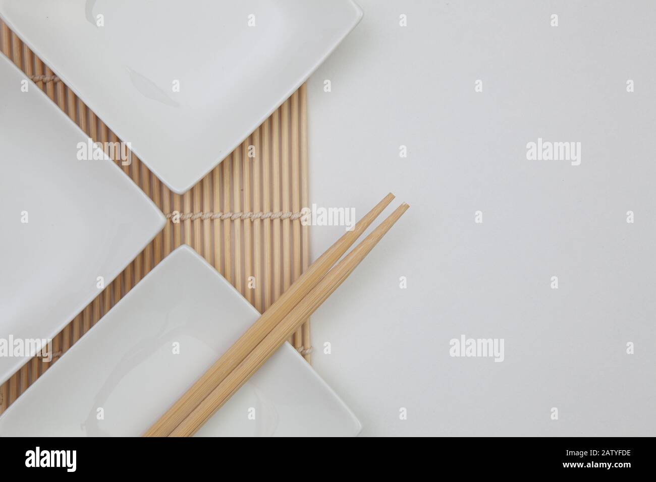 Top View Of White Empty Sushi Plates With Bamboo Chopsticks. Food ...