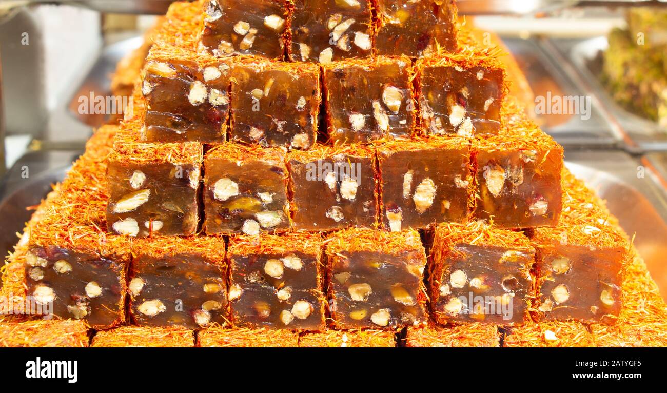 Traditional Turkish Delight, Sugar coated soft candy Stock Photo - Alamy