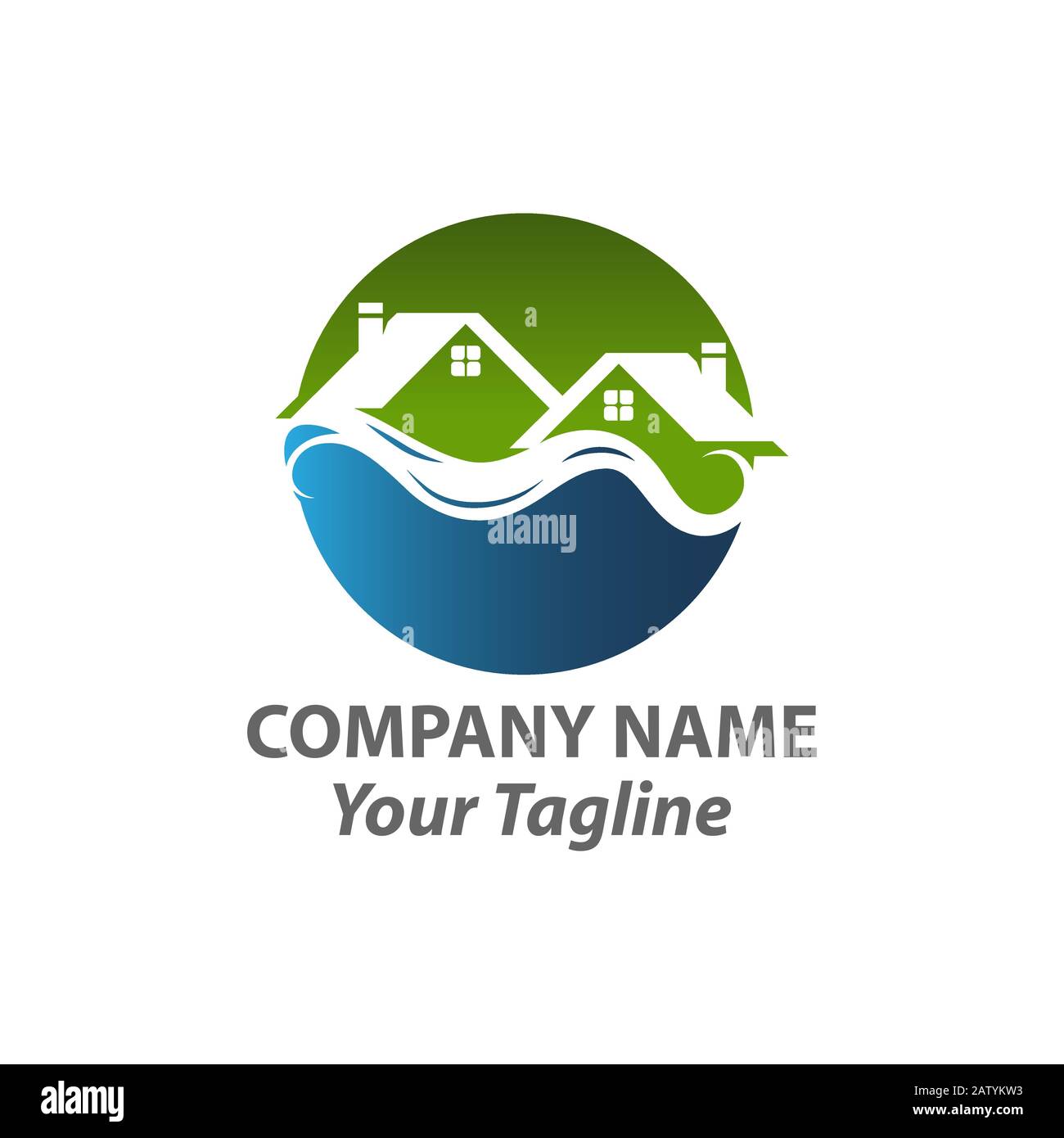 Logo of a home silhouette on a sunny beach with ocean waves. This logo ...