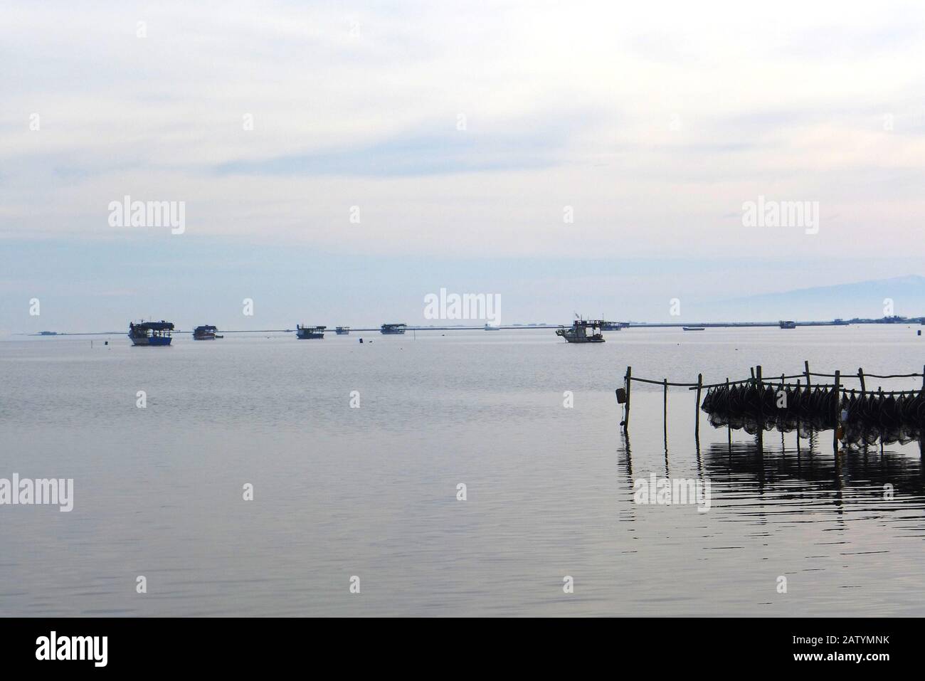 Fishing and mussel farms in the estuary of Axios river, gulf of ...