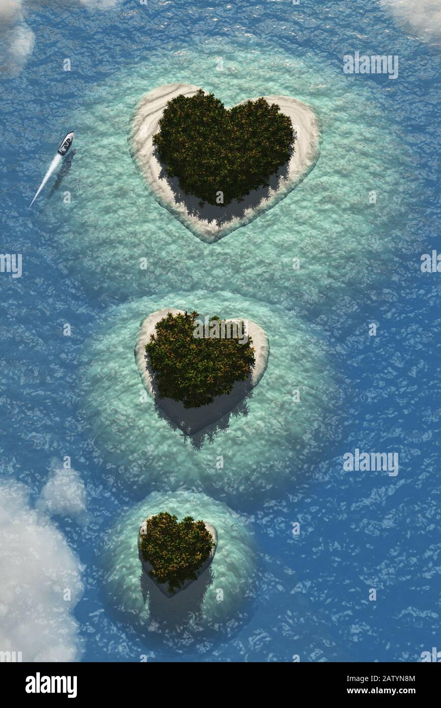 Tropical Islands in Heart Shape Stock Photo - Alamy