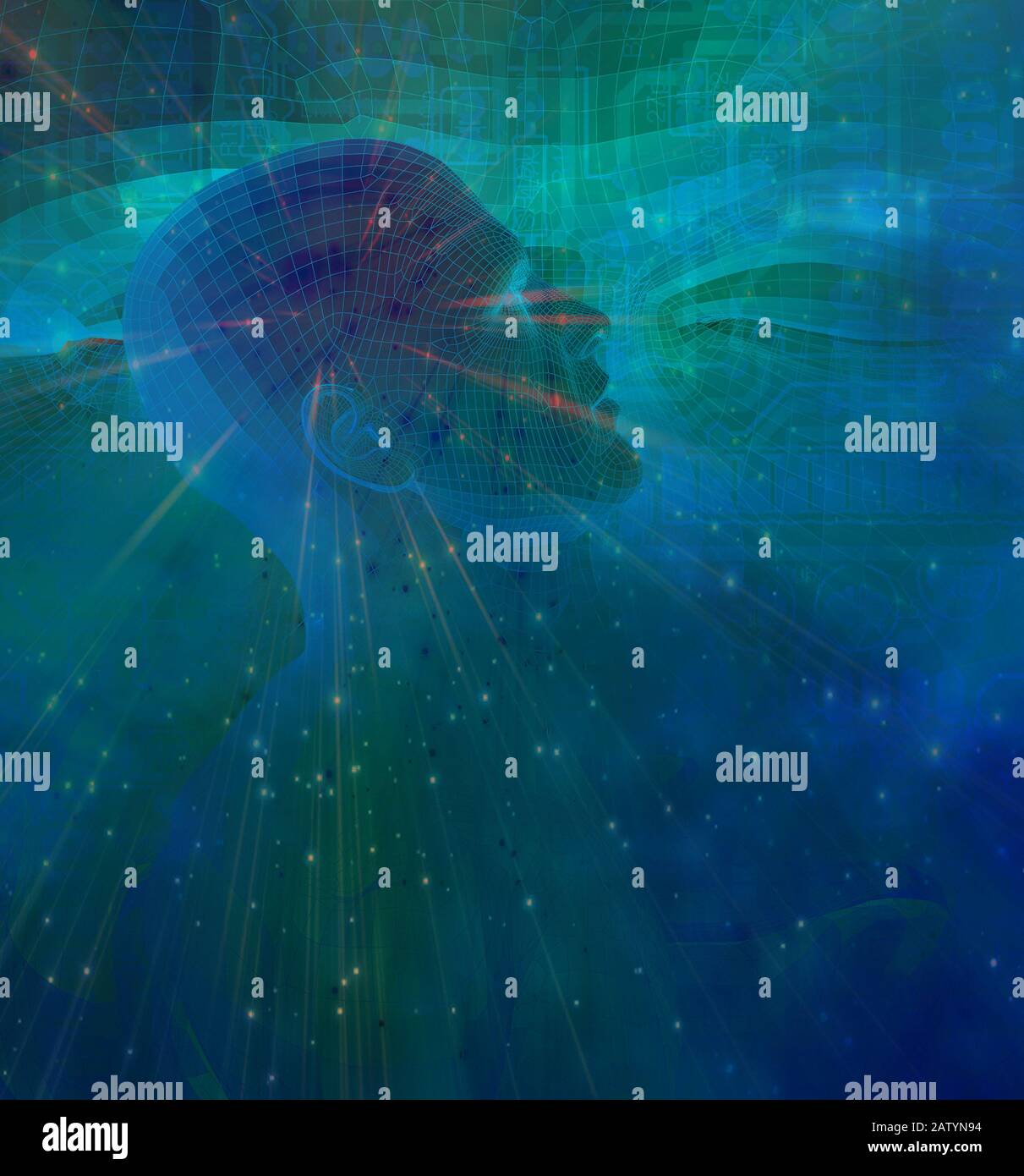 Face and digital man. 3D rendering Stock Photo - Alamy