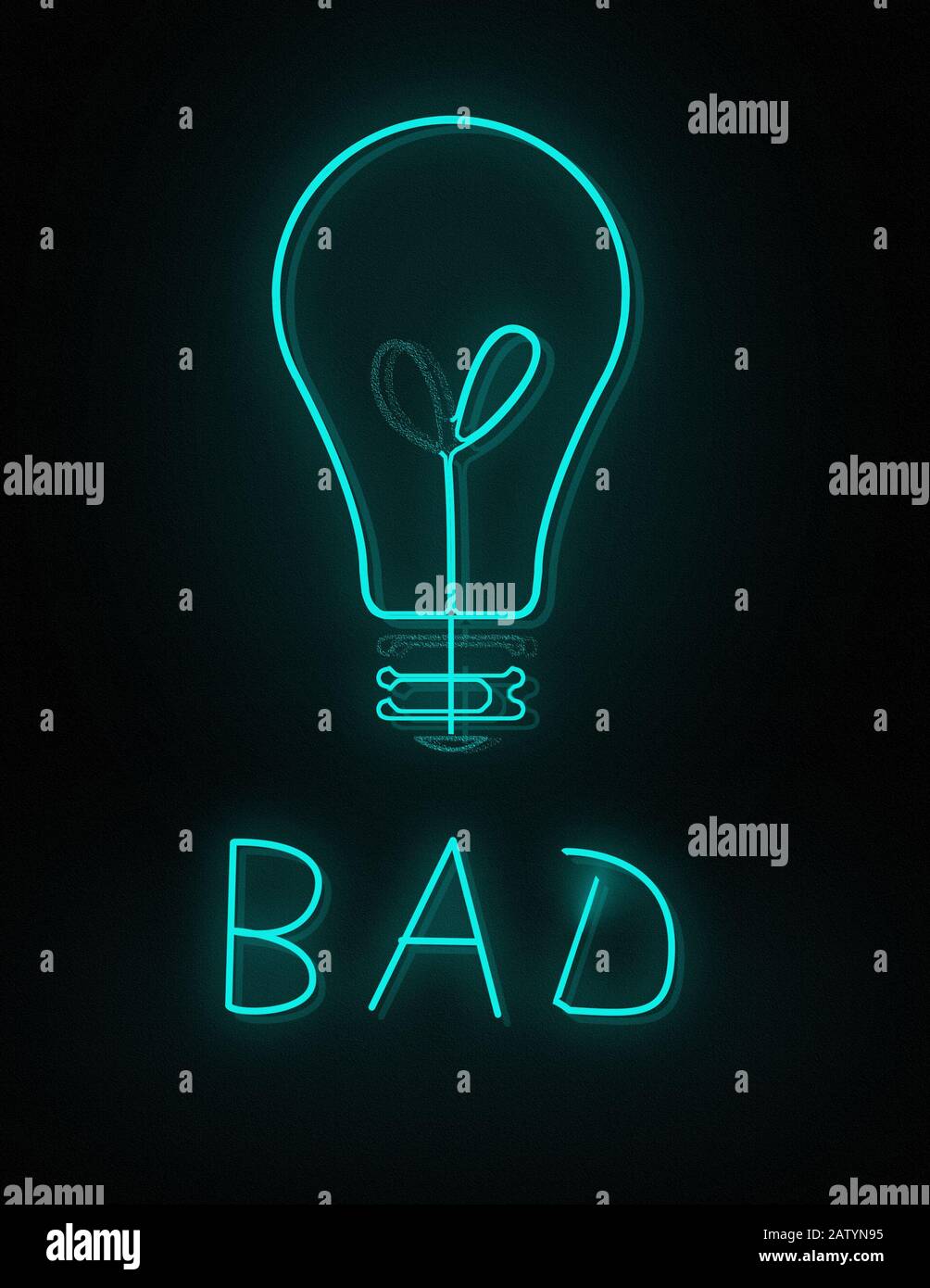 Bad Idea. Light bulb neon sign Stock Photo - Alamy