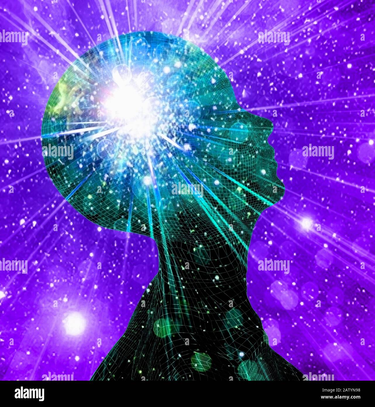 Vivid imagination. Bright light inside human head Stock Photo - Alamy