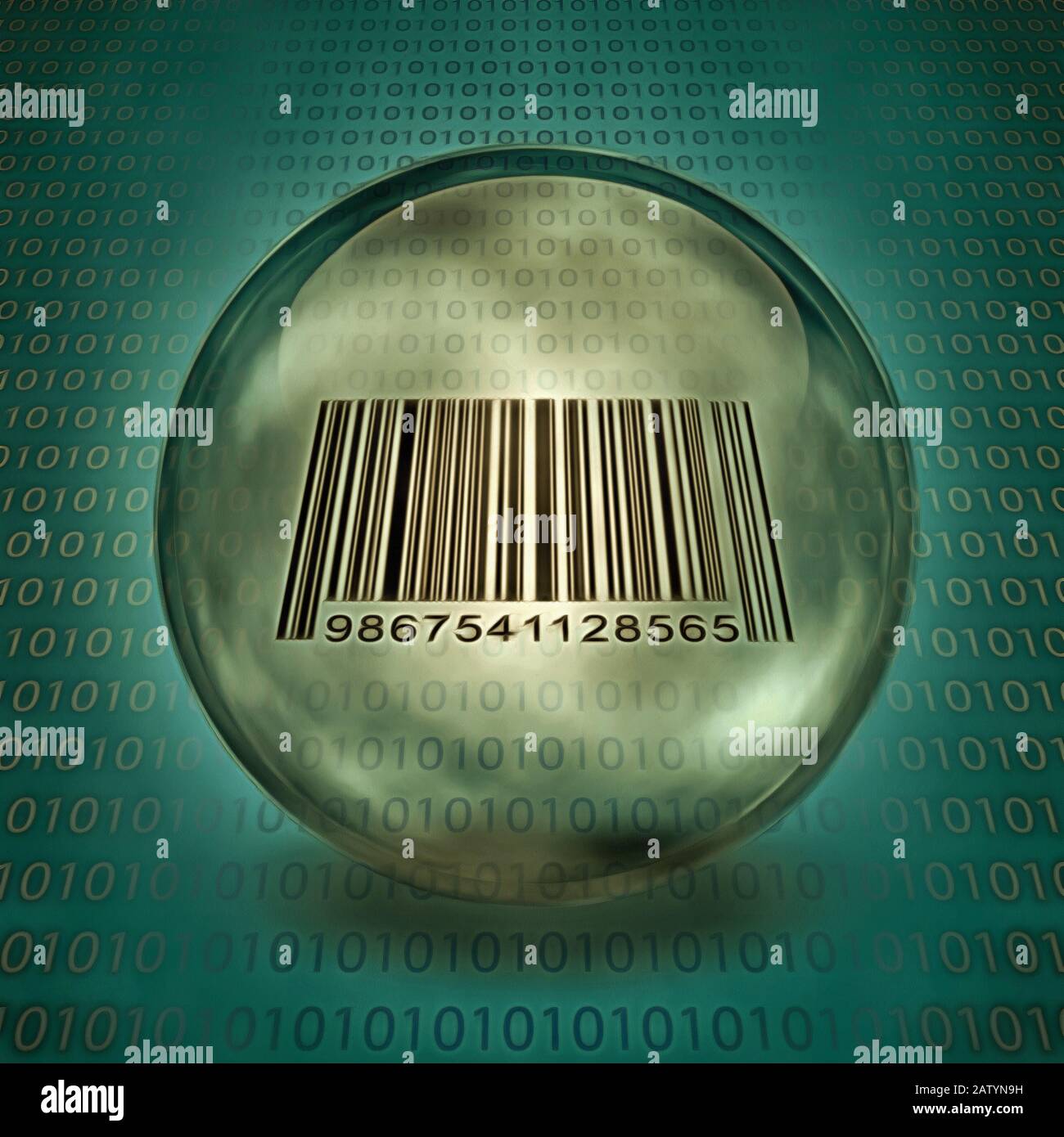 Crystal sphere with bar code inside. Binary code on a background Stock ...