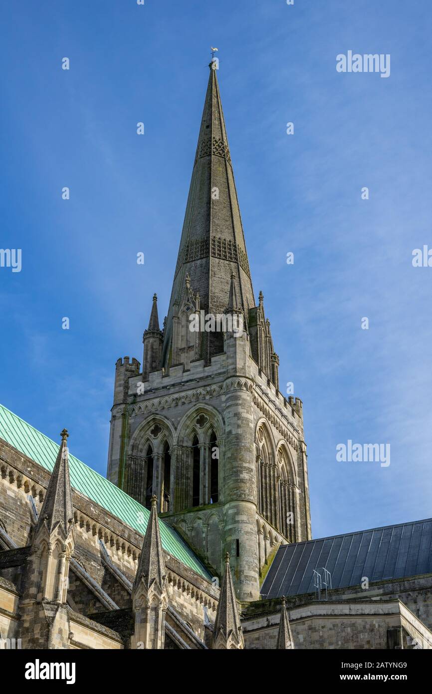 The spire of chichester cathedral, West sussex, A British cathedral ...