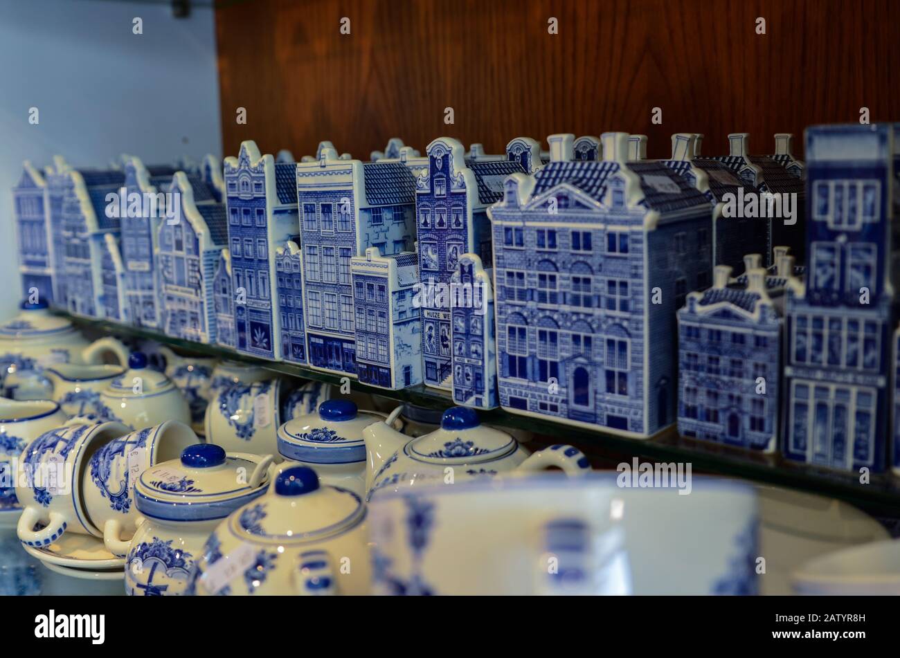 Delft, the netherlands, august 2019. At a shop of the famous blue and ...