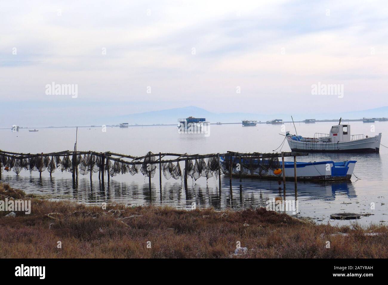 Fishing and mussel farms in the estuary of Axios river, gulf of ...