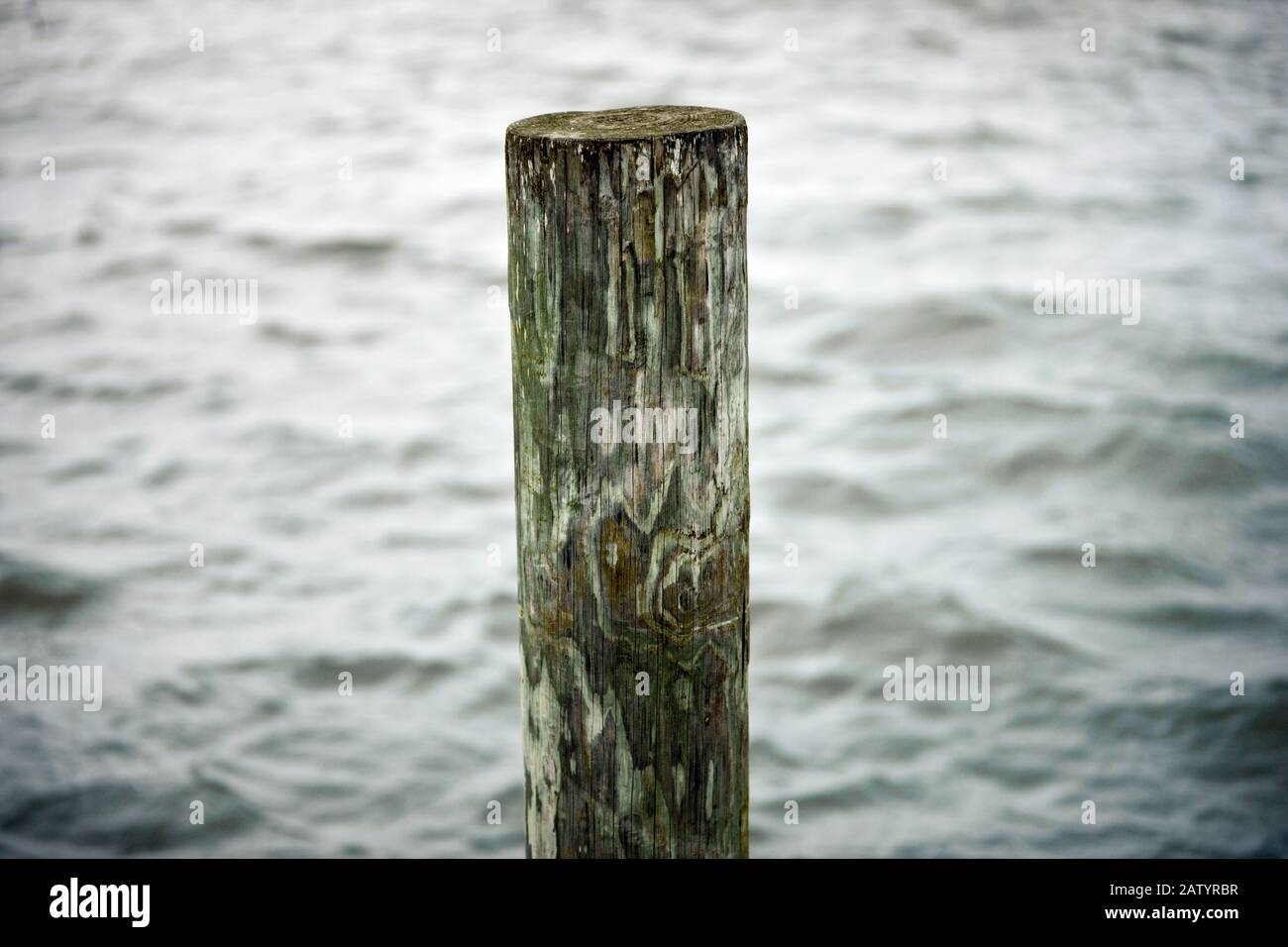 Wooden mooring post surrounded by ocean Stock Photo - Alamy