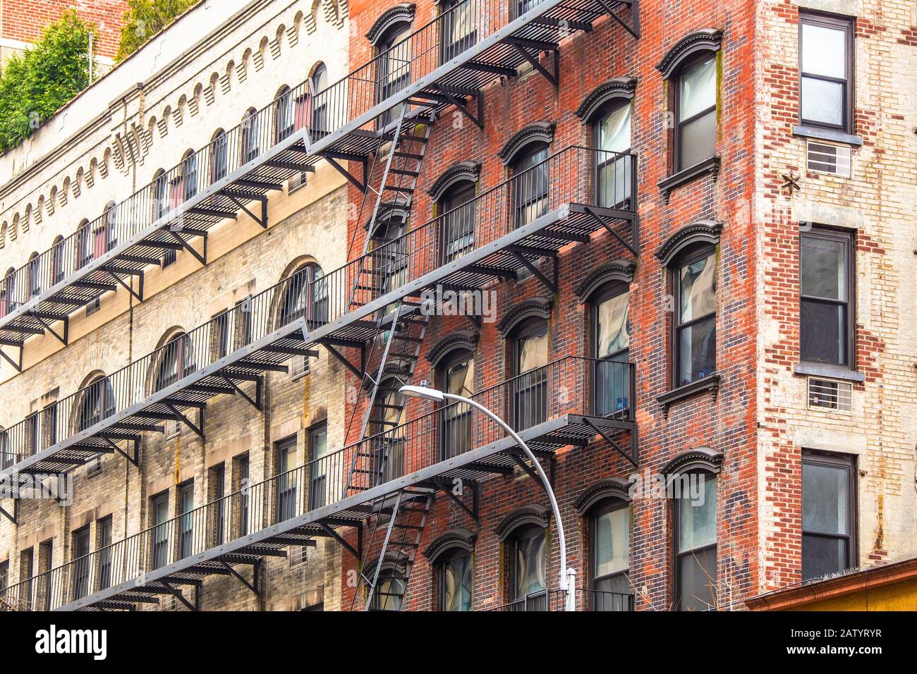 Architecture of New York City apartment Building seen from exterior ...