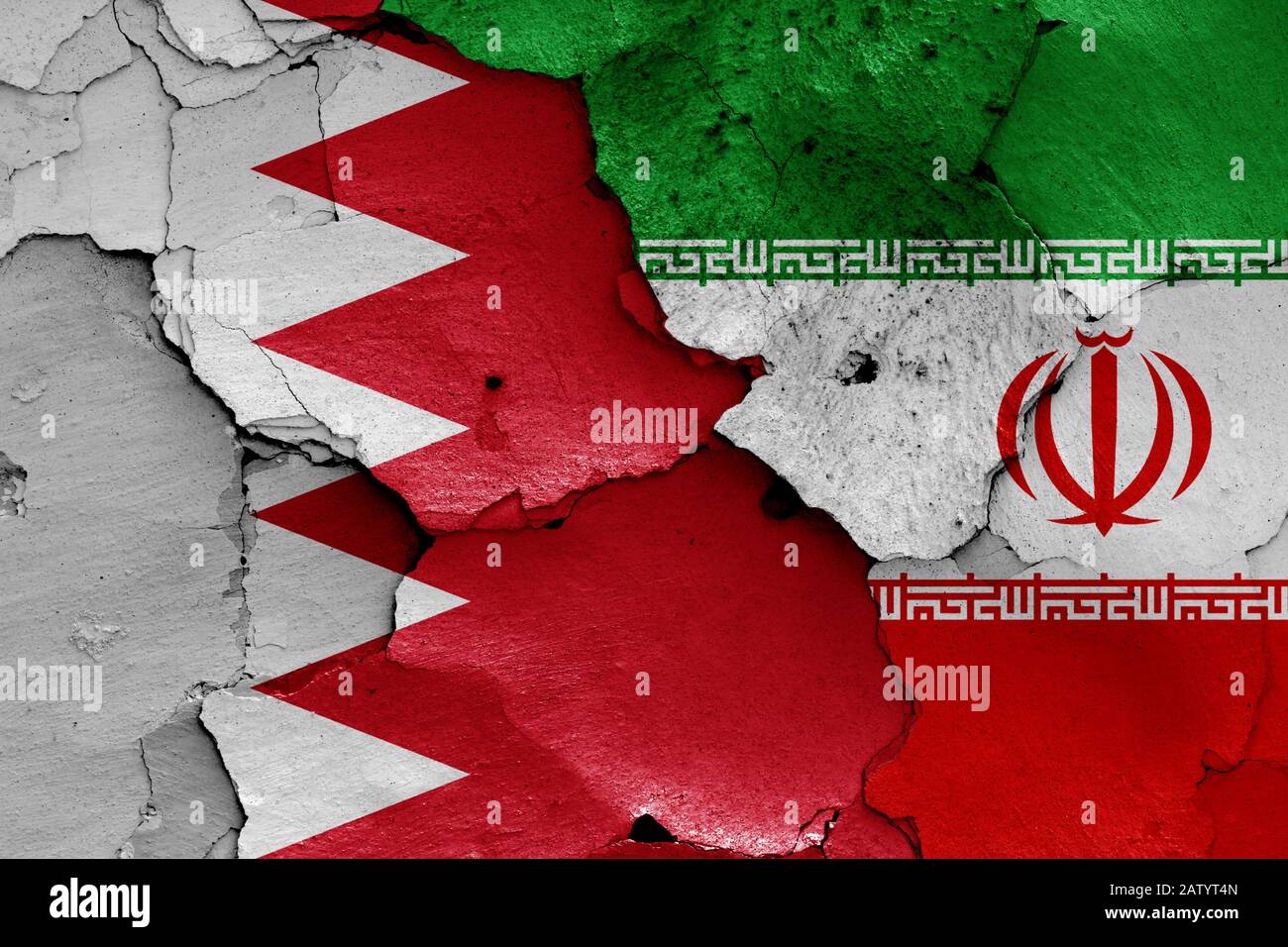 flags of Bahrain and Iran painted on cracked wall Stock Photo - Alamy