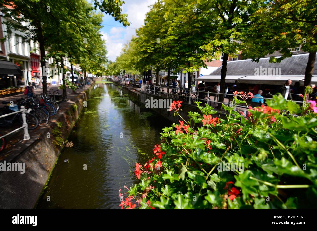 Delft, the netherlands, august 2019. The pretty and romantic canals ...